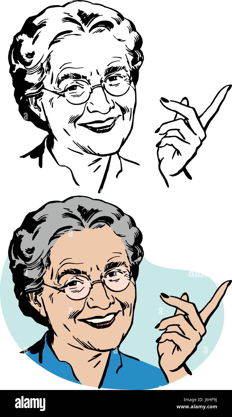 An older woman smiling and pointing Stock Vector Image & Art - Alamy