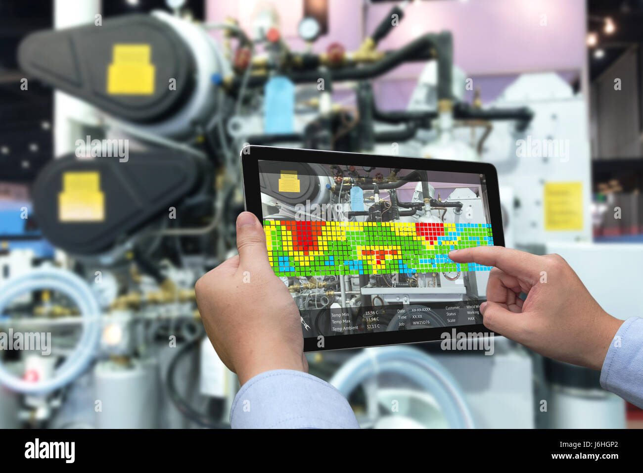 Augmented reality marketing and industry 4.0 concept. Hand holding ...