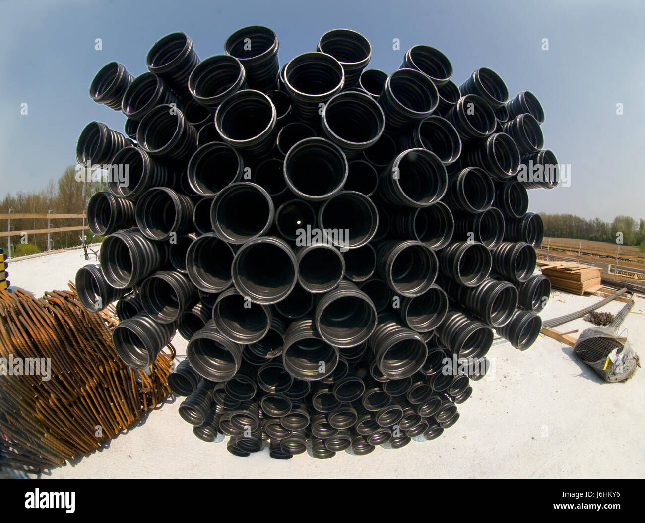 tube conductions tubes bridge building process construction site black ...