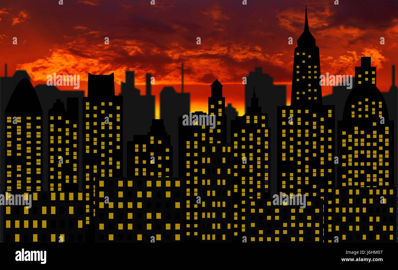 sunset twilight skyline style of construction architecture ...