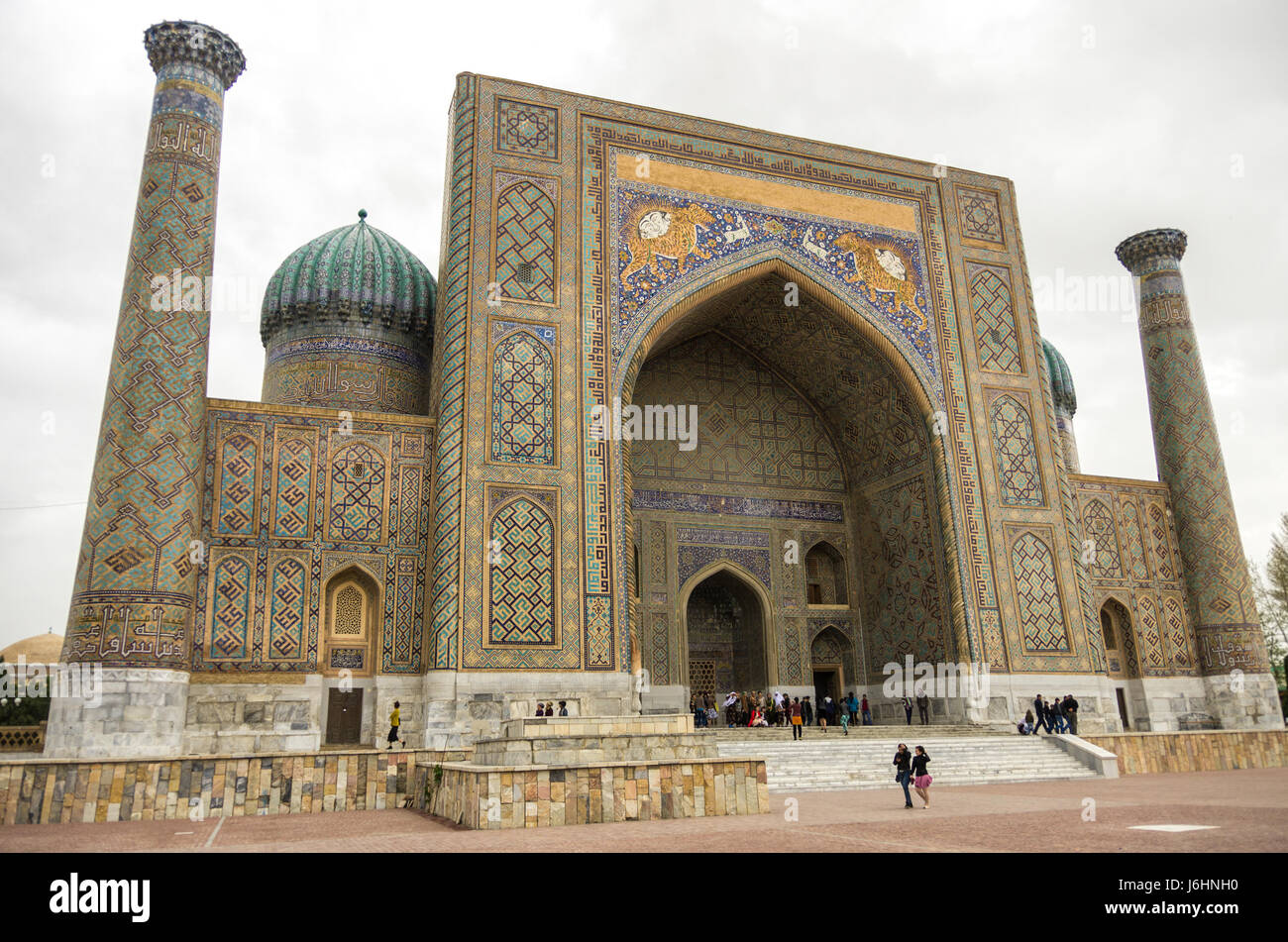 Samarkand, Uzbekistan - April 26, 2015: View of Sher-Dor Madrasa from ...