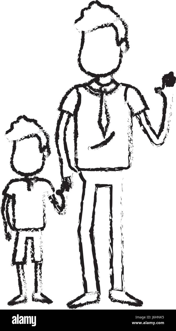 figure father with his son together and holding hands Stock Vector ...