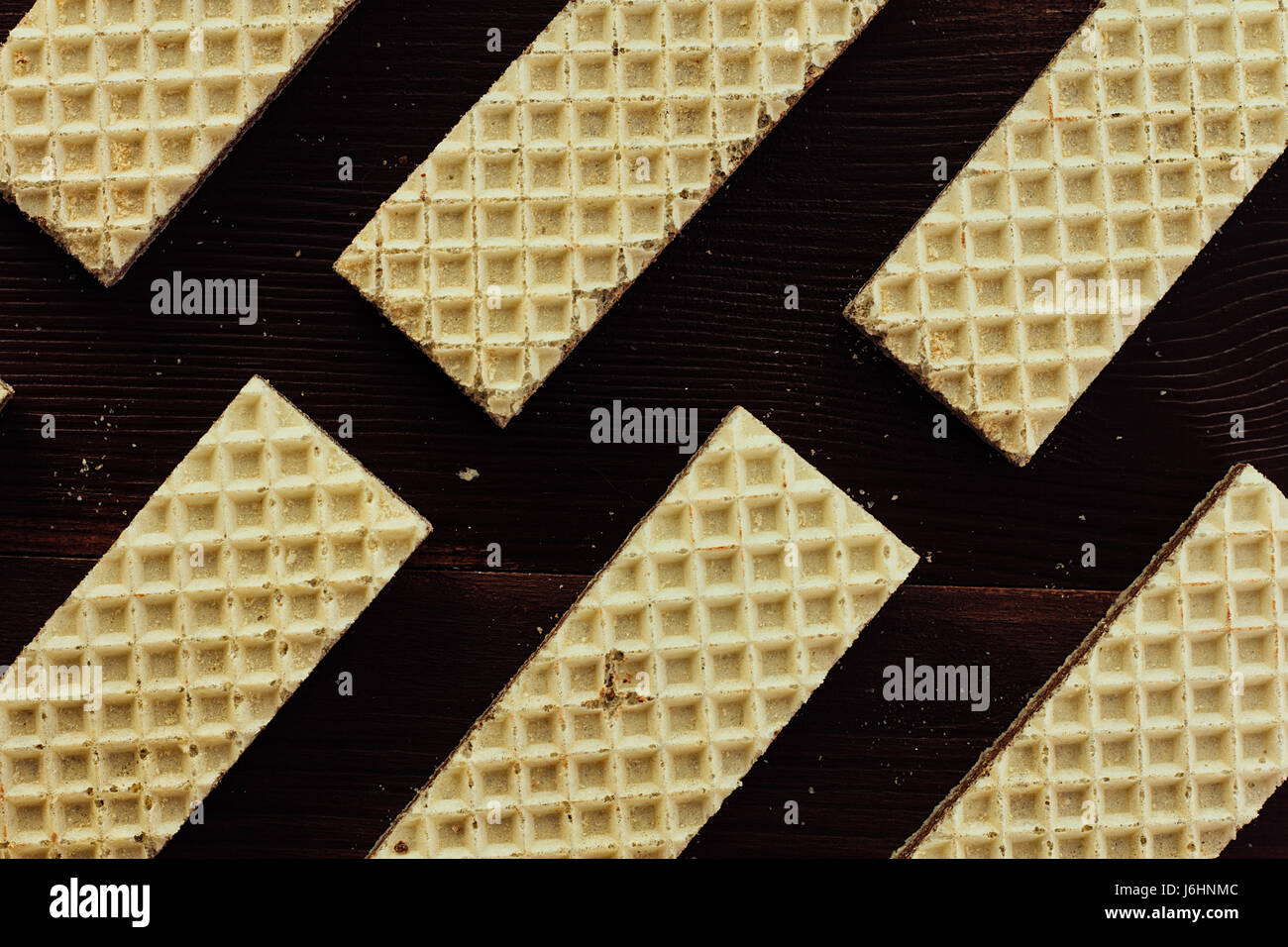 Sandwiched wafers on the table top view background selective focus ...