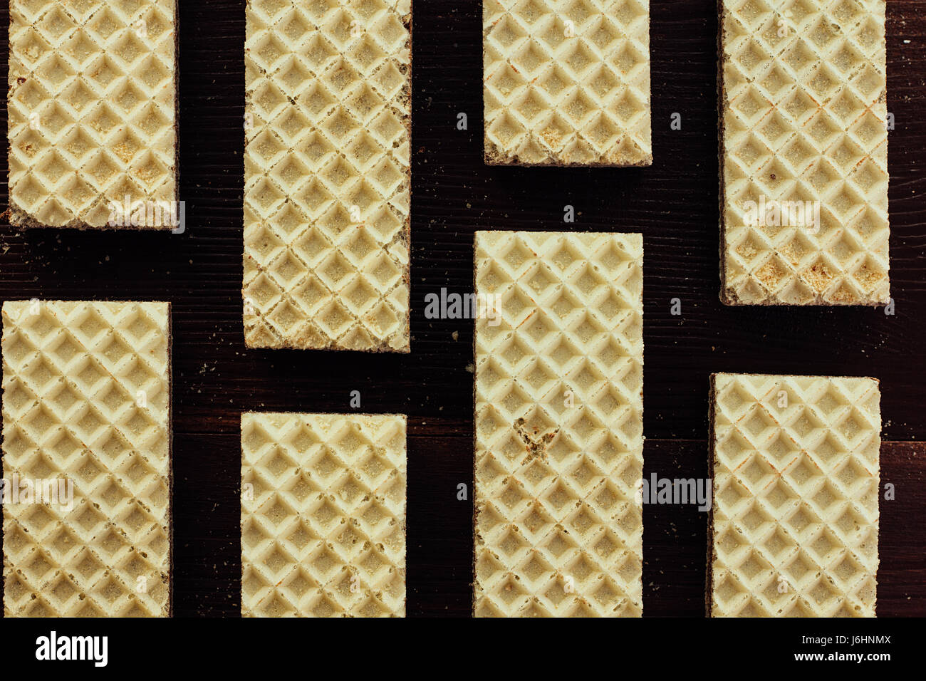 Sandwiched wafers on the table top view background selective focus ...