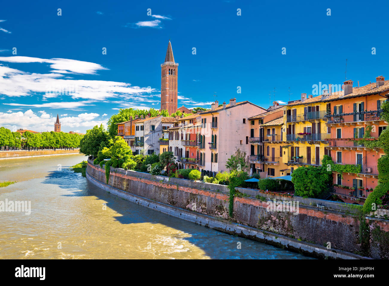 City of Verona Adige riverfront view, colorful architecture of tourist ...