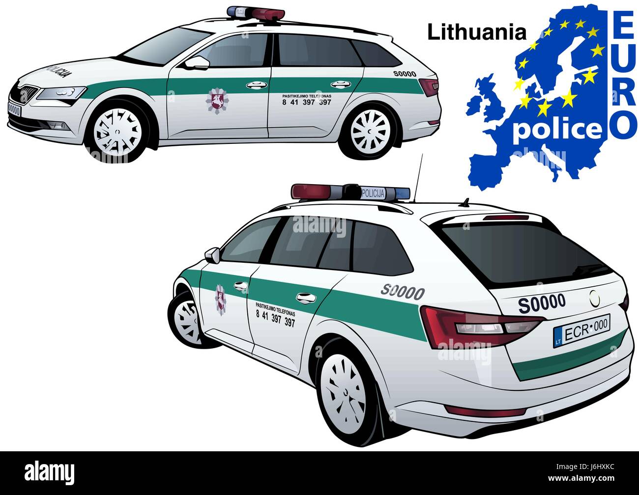 Lithuania Police Car Stock Vector Image & Art - Alamy