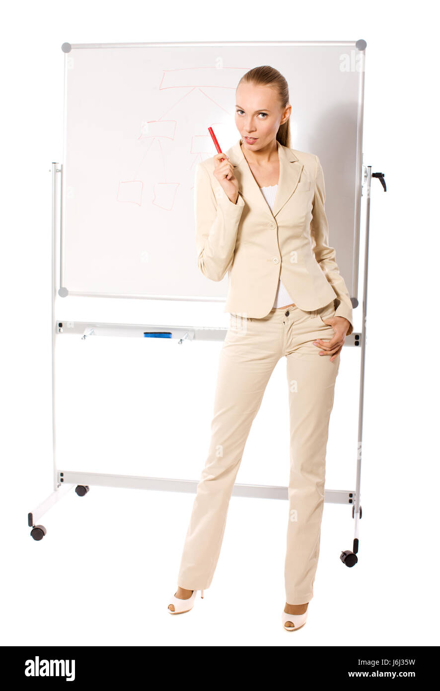 Standing businesswoman making presentation isolated Stock Photo - Alamy