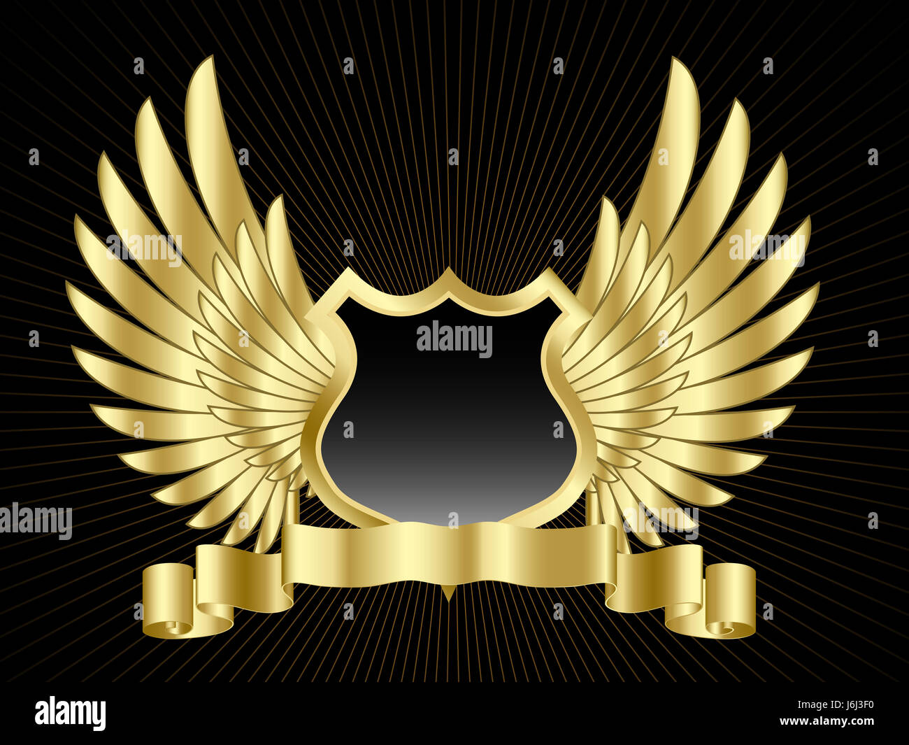 Wing Metal Banner Abstract Metallic Shield Vector Wings Scroll Ribbon