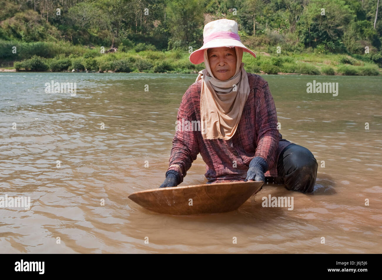 gold washer gold river water woman waters stone asia portrait rock wash ...