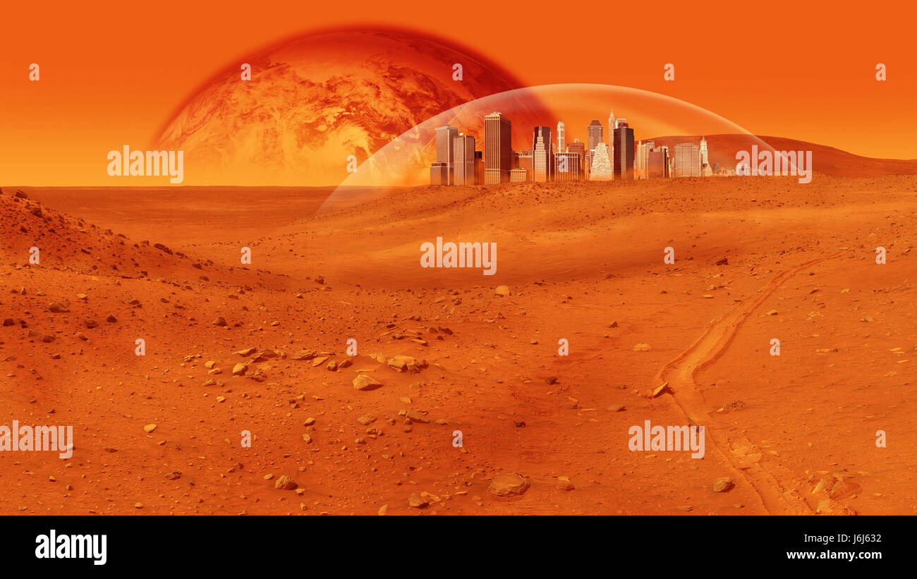 city town desert wasteland future dome dust fantasy horizontal colony ...