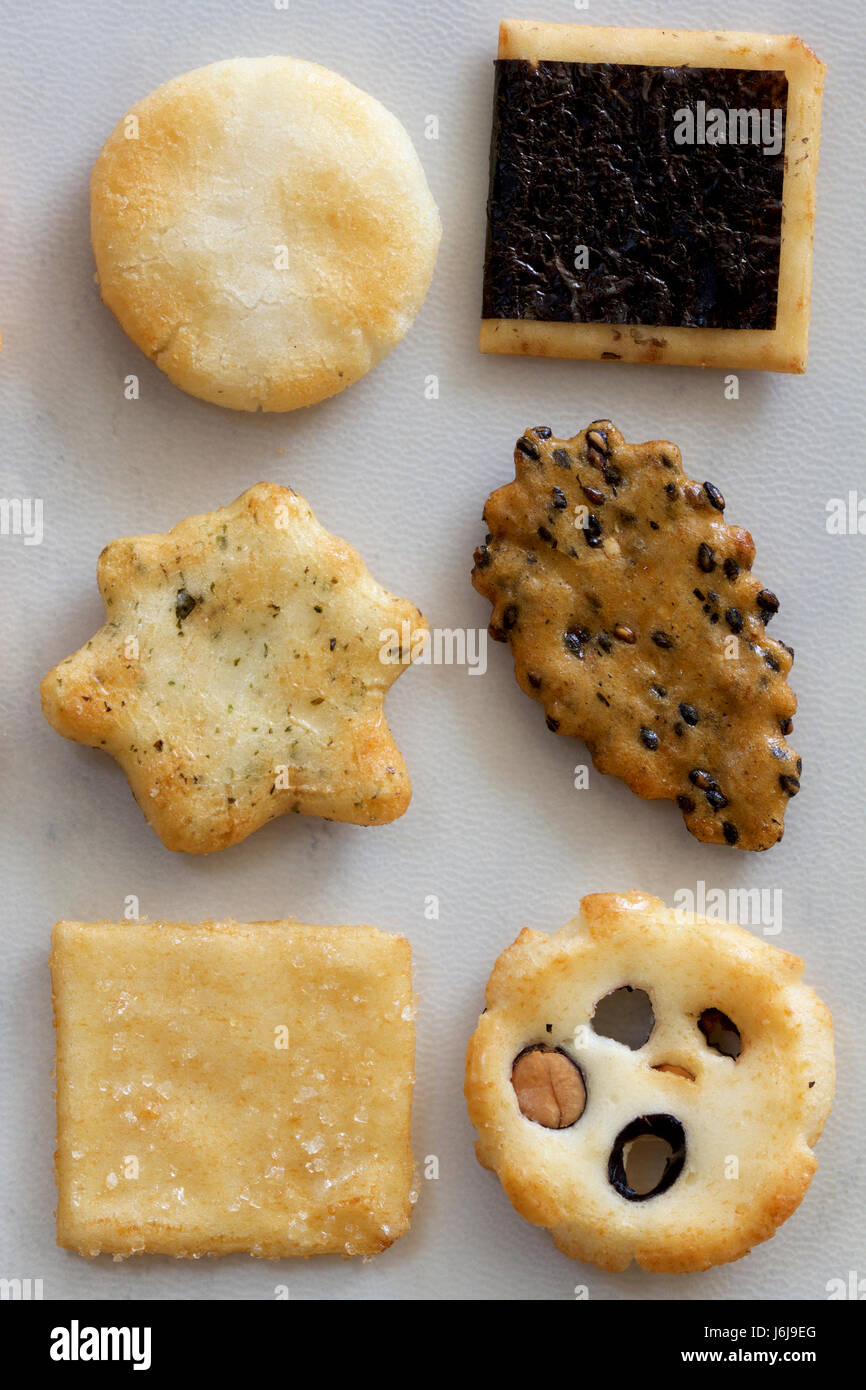 Assorted Japanese crisp savoury biscuits as background Stock Photo - Alamy