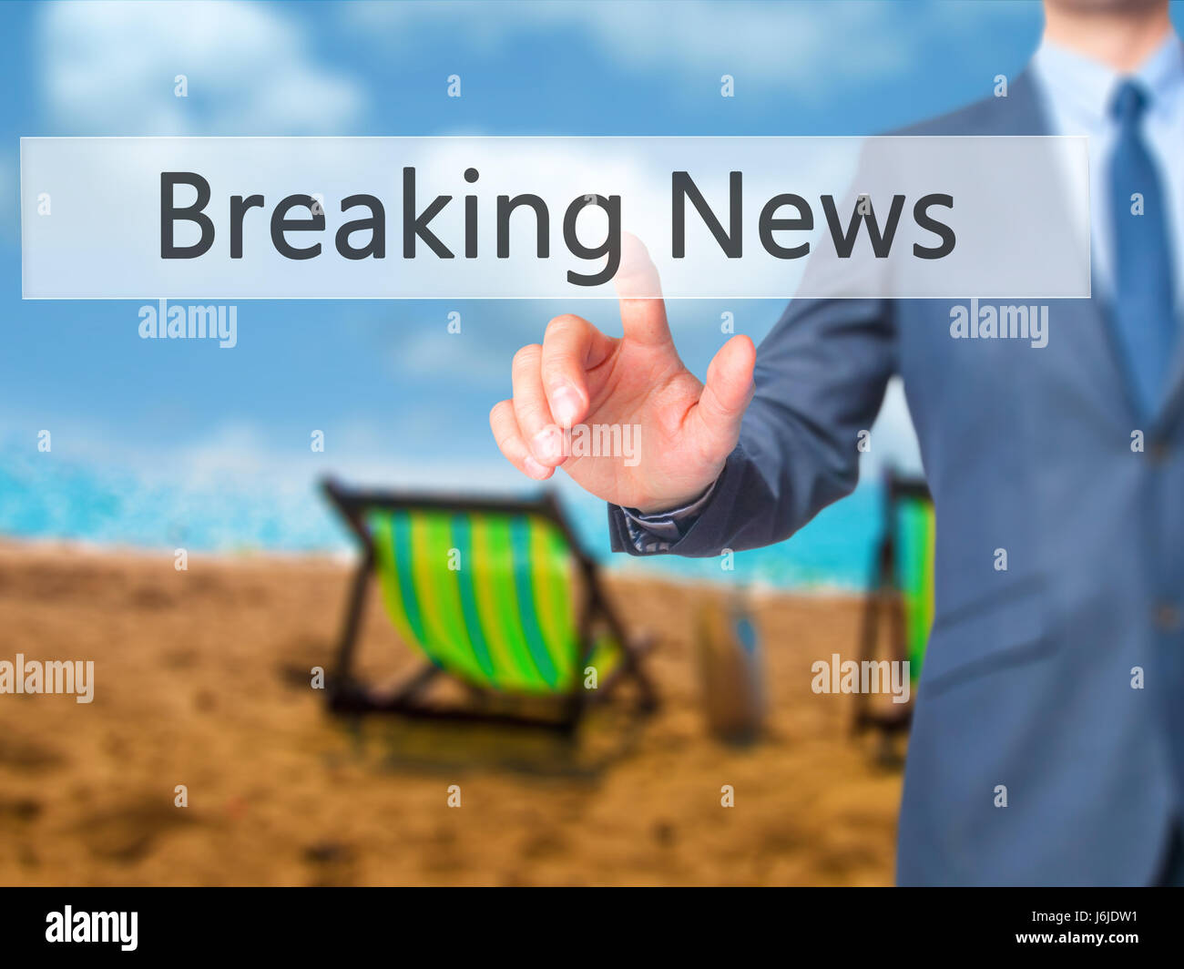 Breaking News - Businessman hand touch button on virtual screen ...