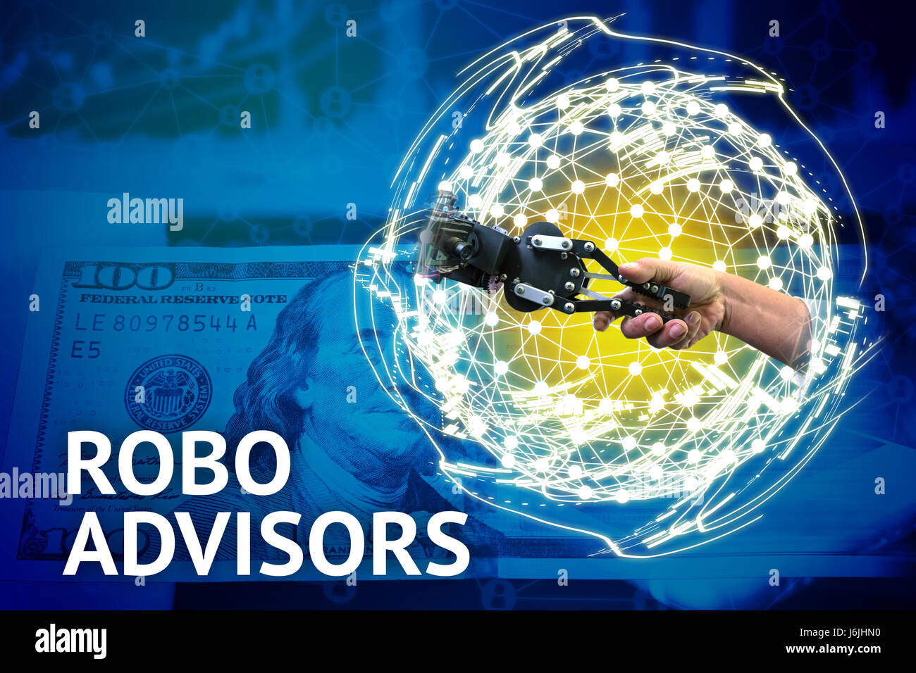 Robot advisors concept and investing concept , Robot and human holding ...