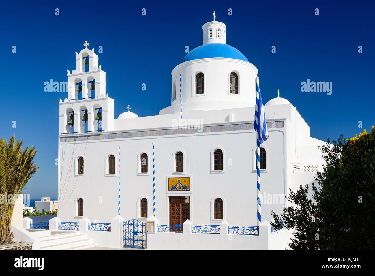 Orthodox church Panagia of Platsani located on the main square of Oia ...