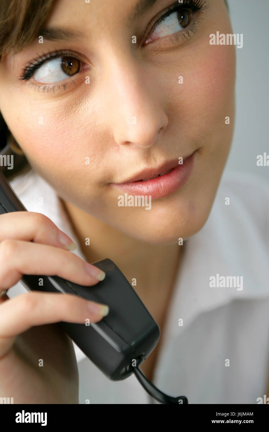 woman telephone phone portrait front view telephones appeal calling ...
