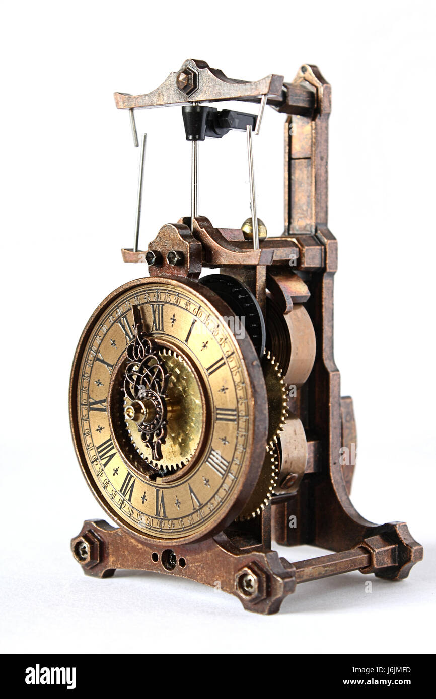 clock pointer wheel cogwheel pendulum dial roman digit brown brownish ...