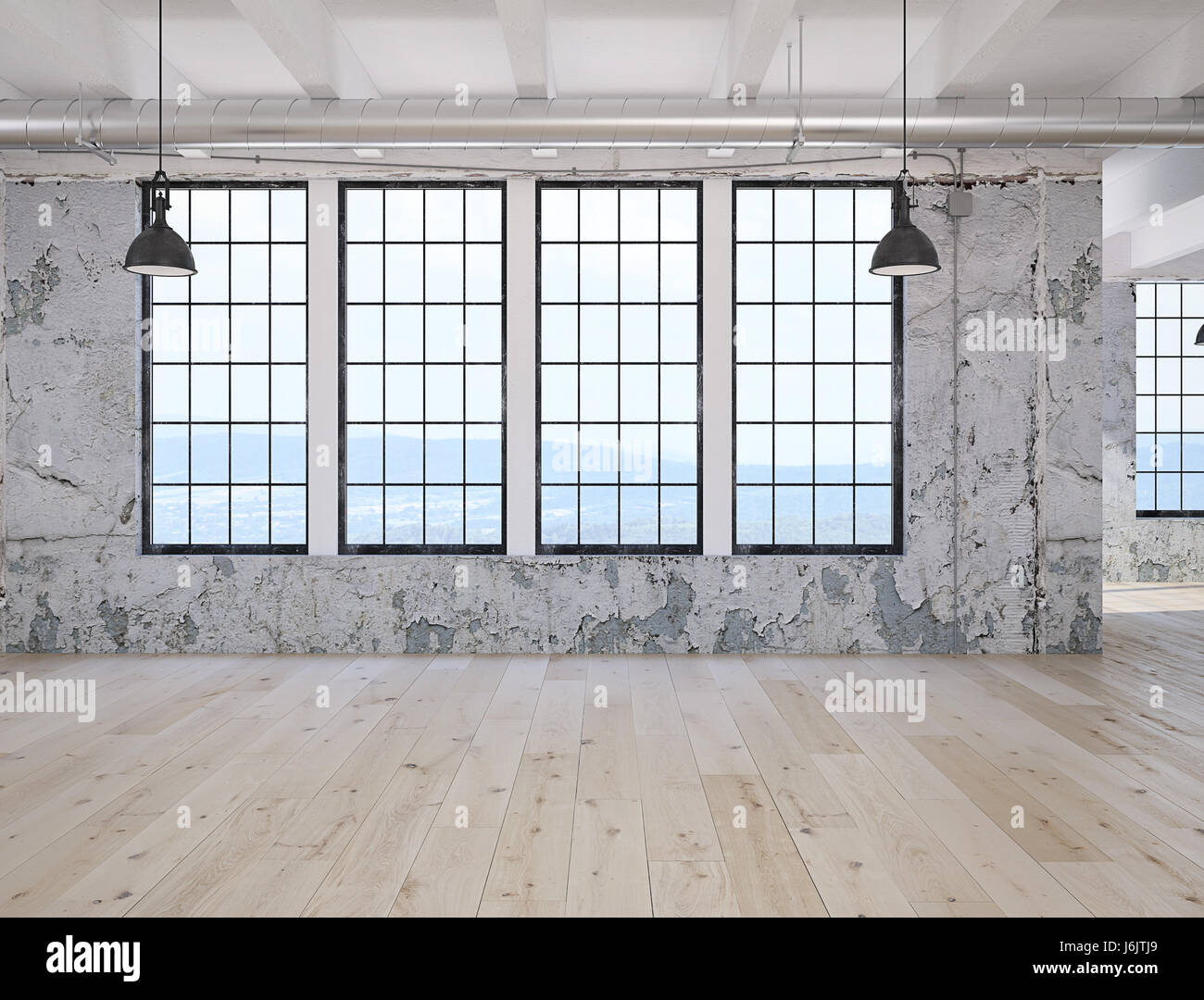 empty loft apartment. 3d rendering Stock Photo - Alamy