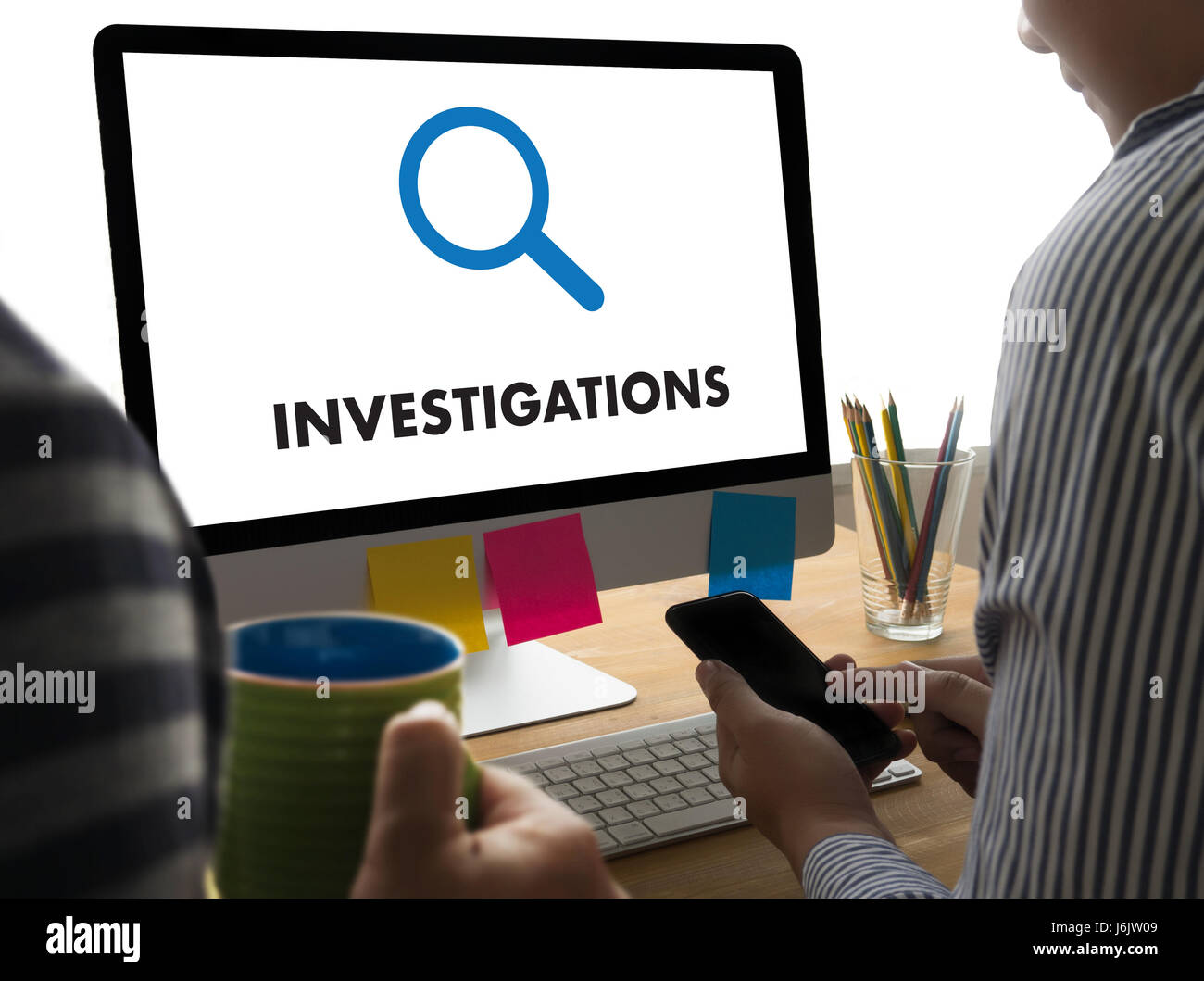 INVESTIGATIONS Business concept. detective and crime scene Stock Photo ...