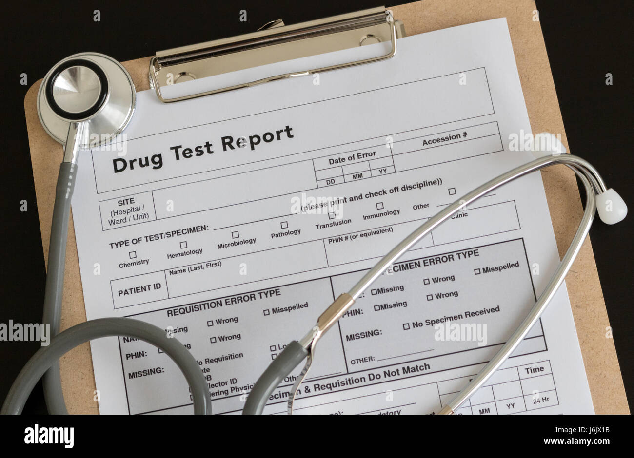 Drug test report, Medical stethoscope with clipboard Stock Photo - Alamy