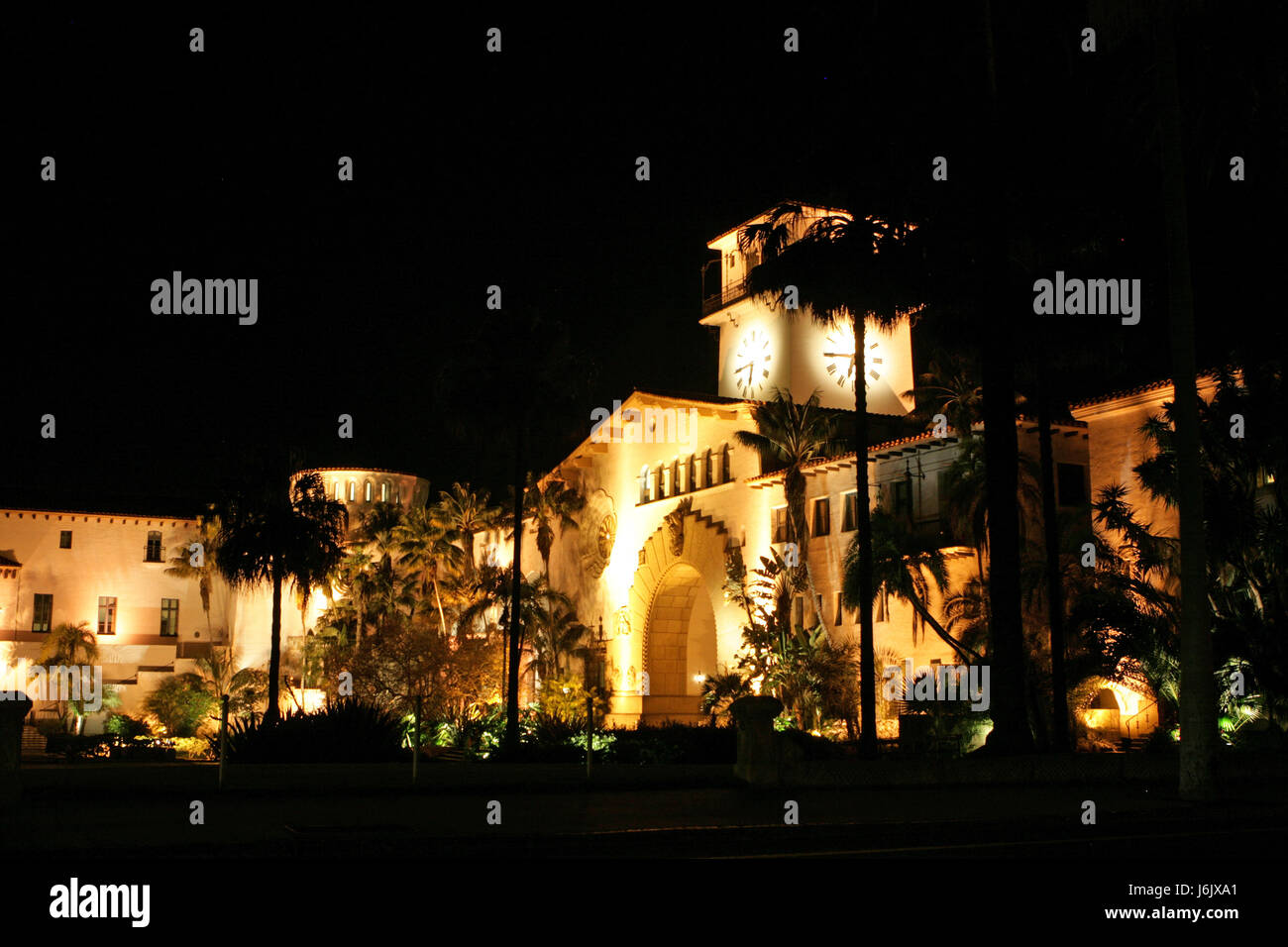 tower clock california watch hall house building city town night ...