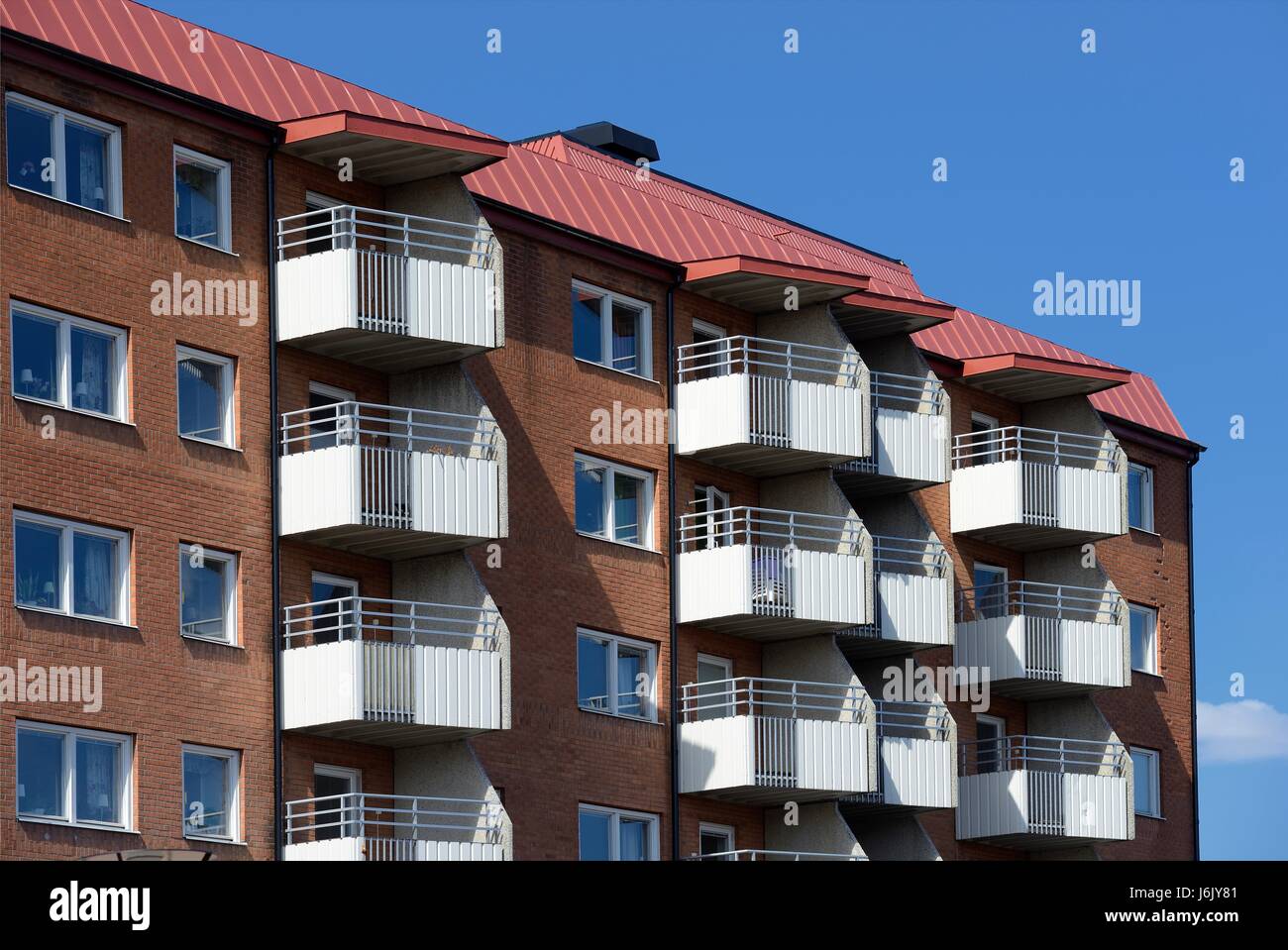Apartment building facade with windows and balconys at Stockholm Stock ...