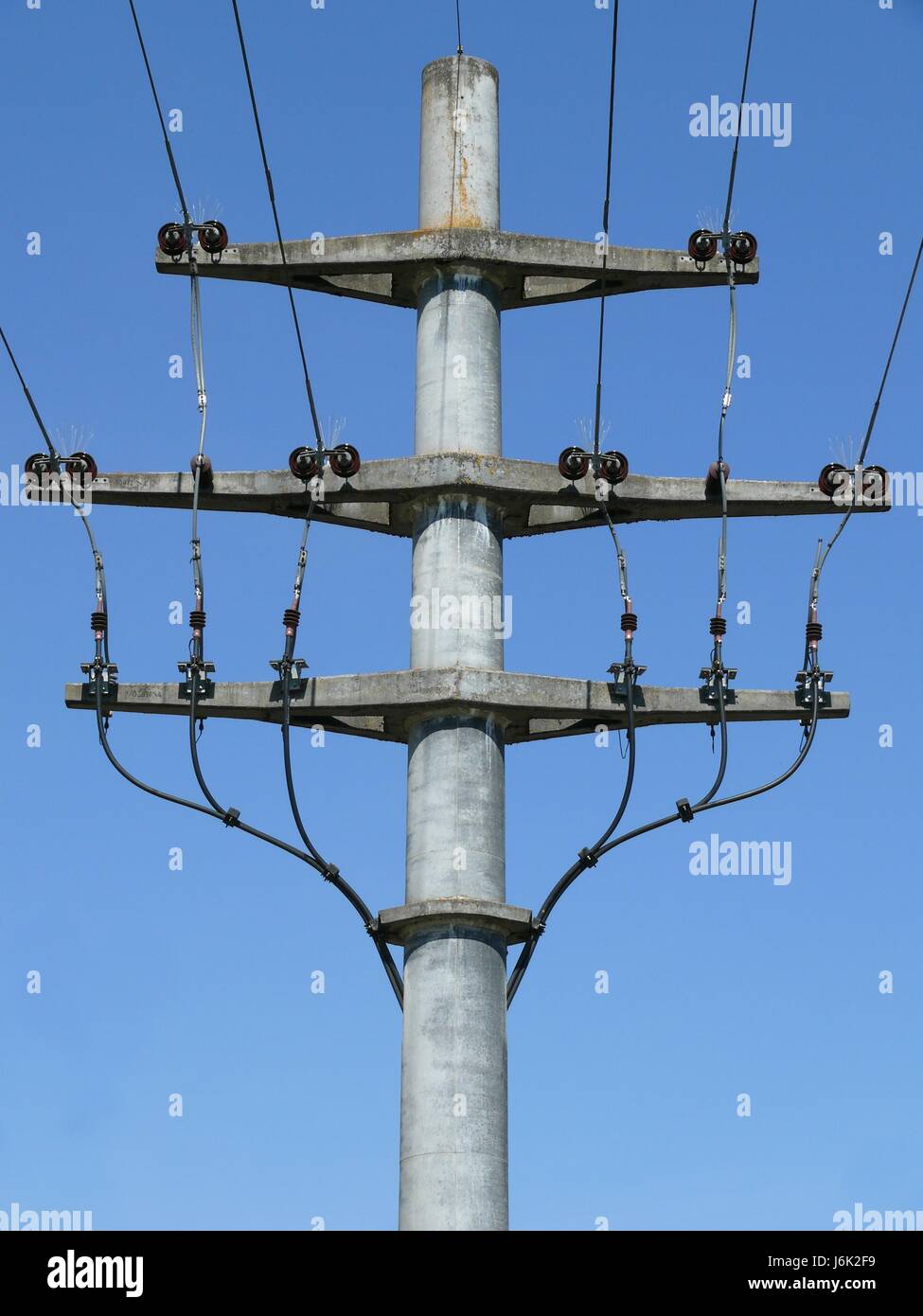 mast current mast high-tension line open-wire pole blue energy power ...