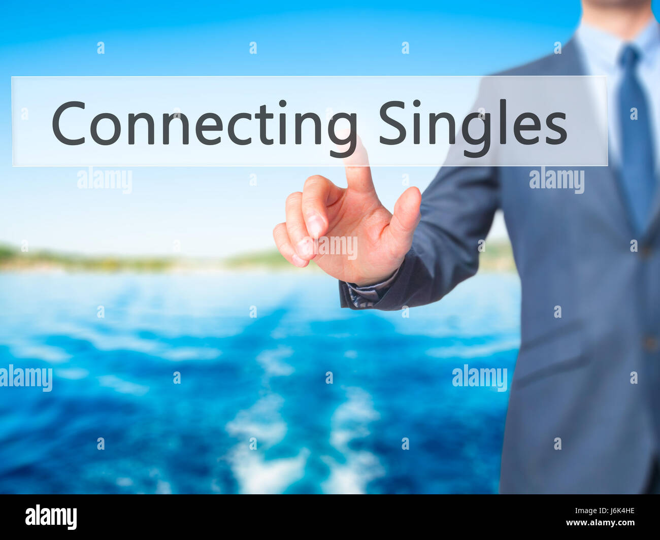 Connecting Singles - Businessman click on virtual touchscreen. Business ...