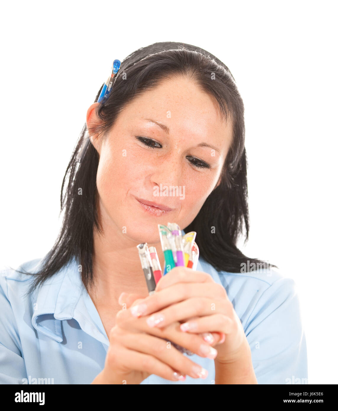 woman with pins Stock Photo - Alamy