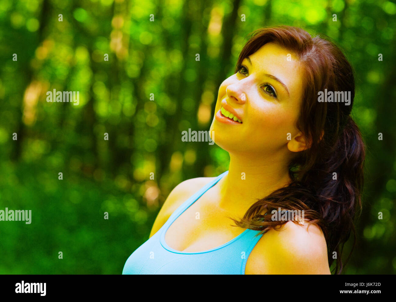 woman look glancing see view looking peeking looking at exercise ...