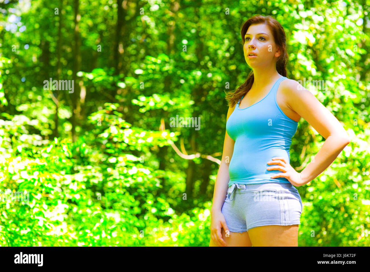 woman look glancing see view looking peeking looking at exercise ...