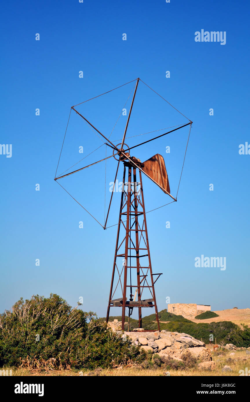 blue broken rusty mill old firmament sky wind crete blue antique greece ...
