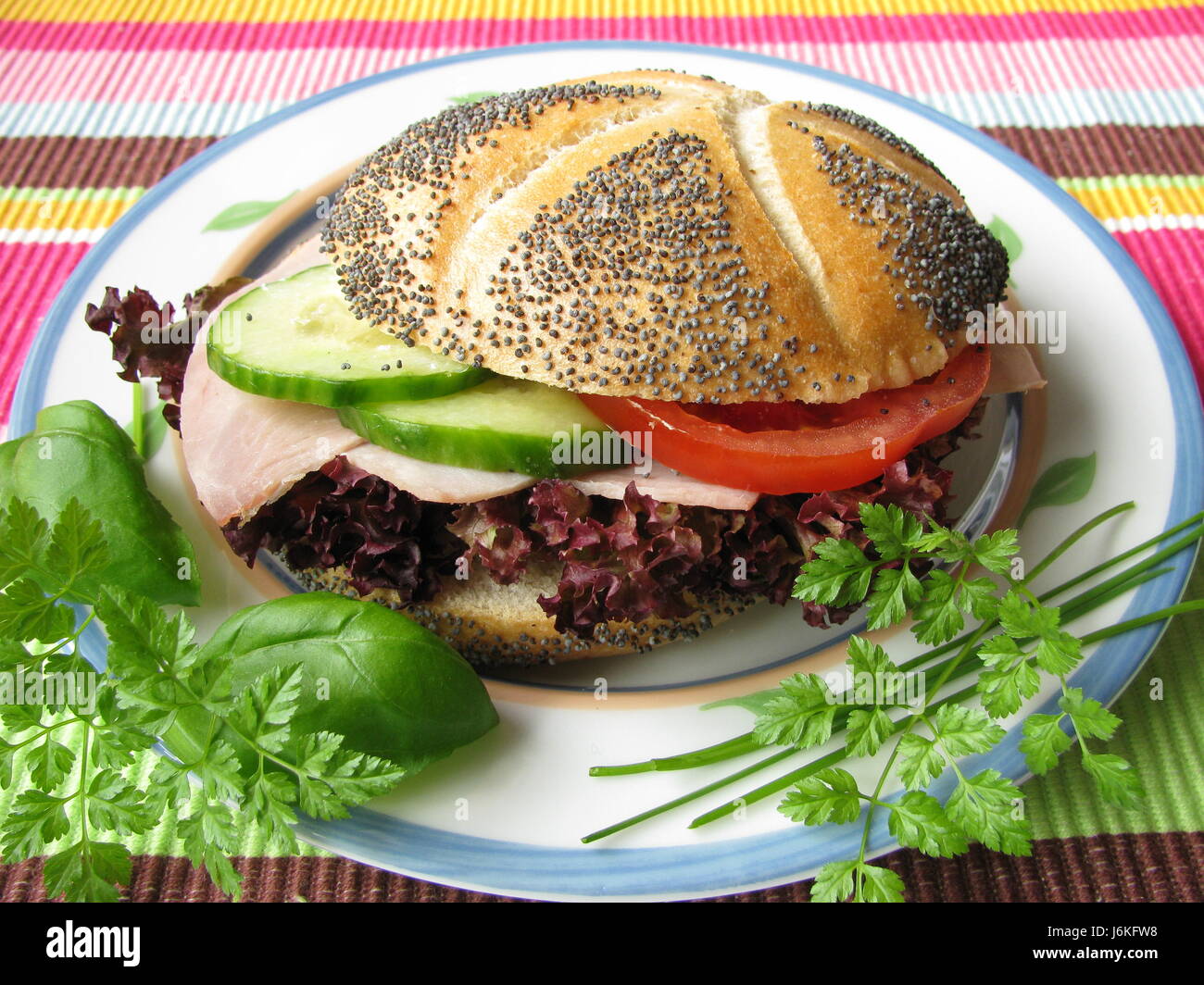 poppy roll with ham Stock Photo - Alamy