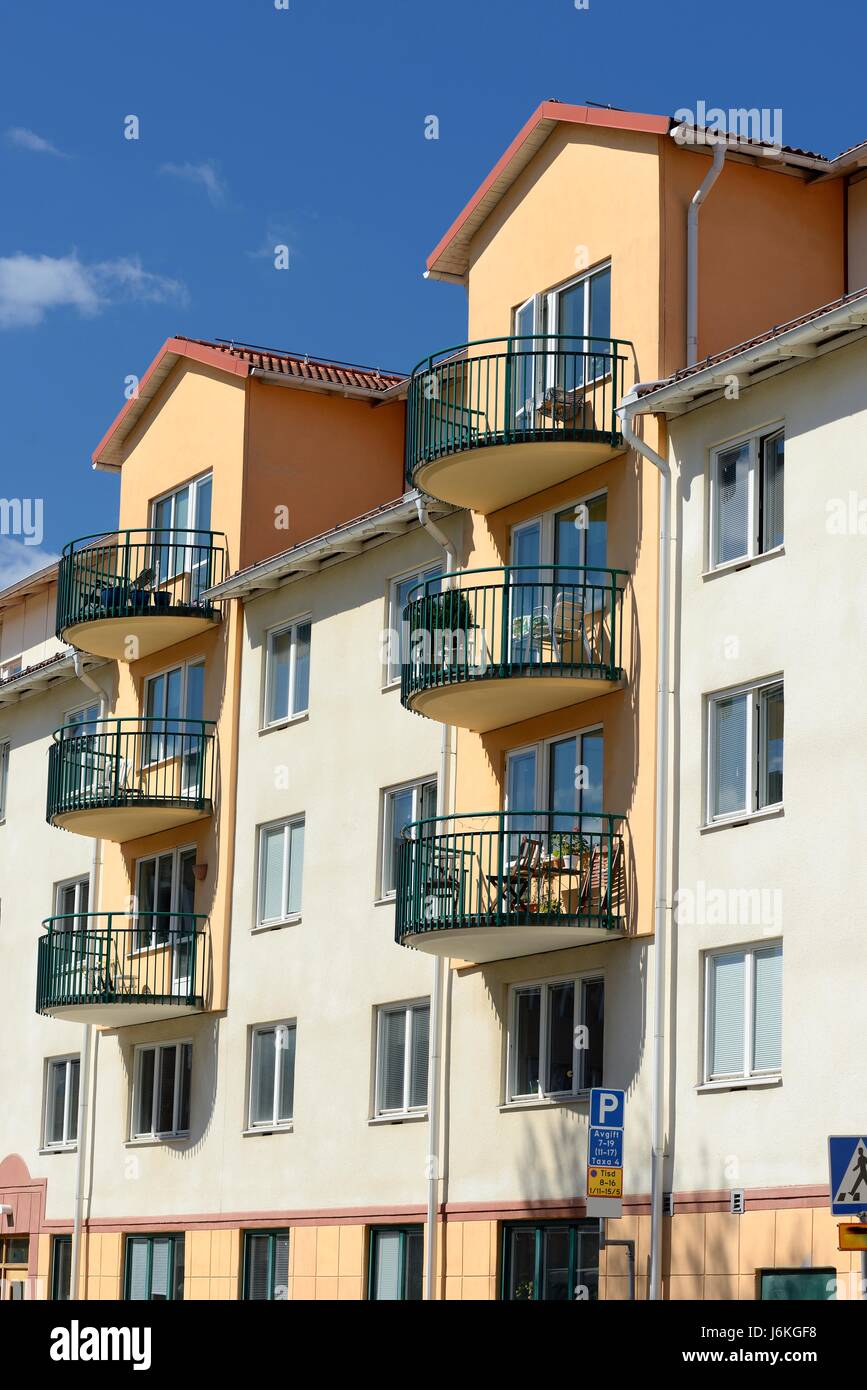 Apartment building facade with windows and balconys at Stockholm Stock ...
