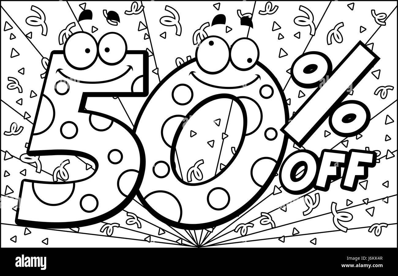 A cartoon illustration of a 50 percent off celebration Stock Vector ...