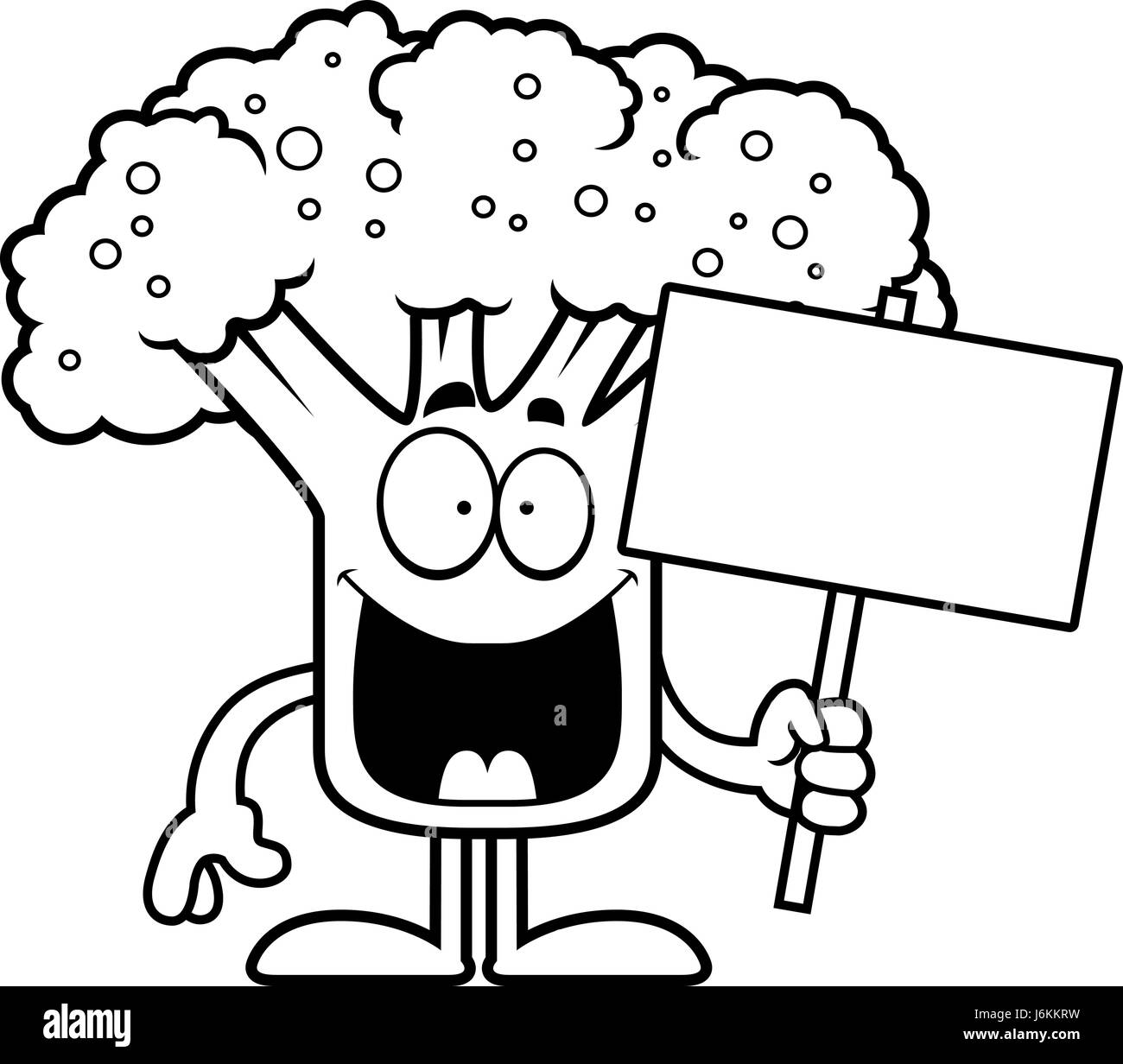 A cartoon illustration of a piece of broccoli holding a sign Stock ...