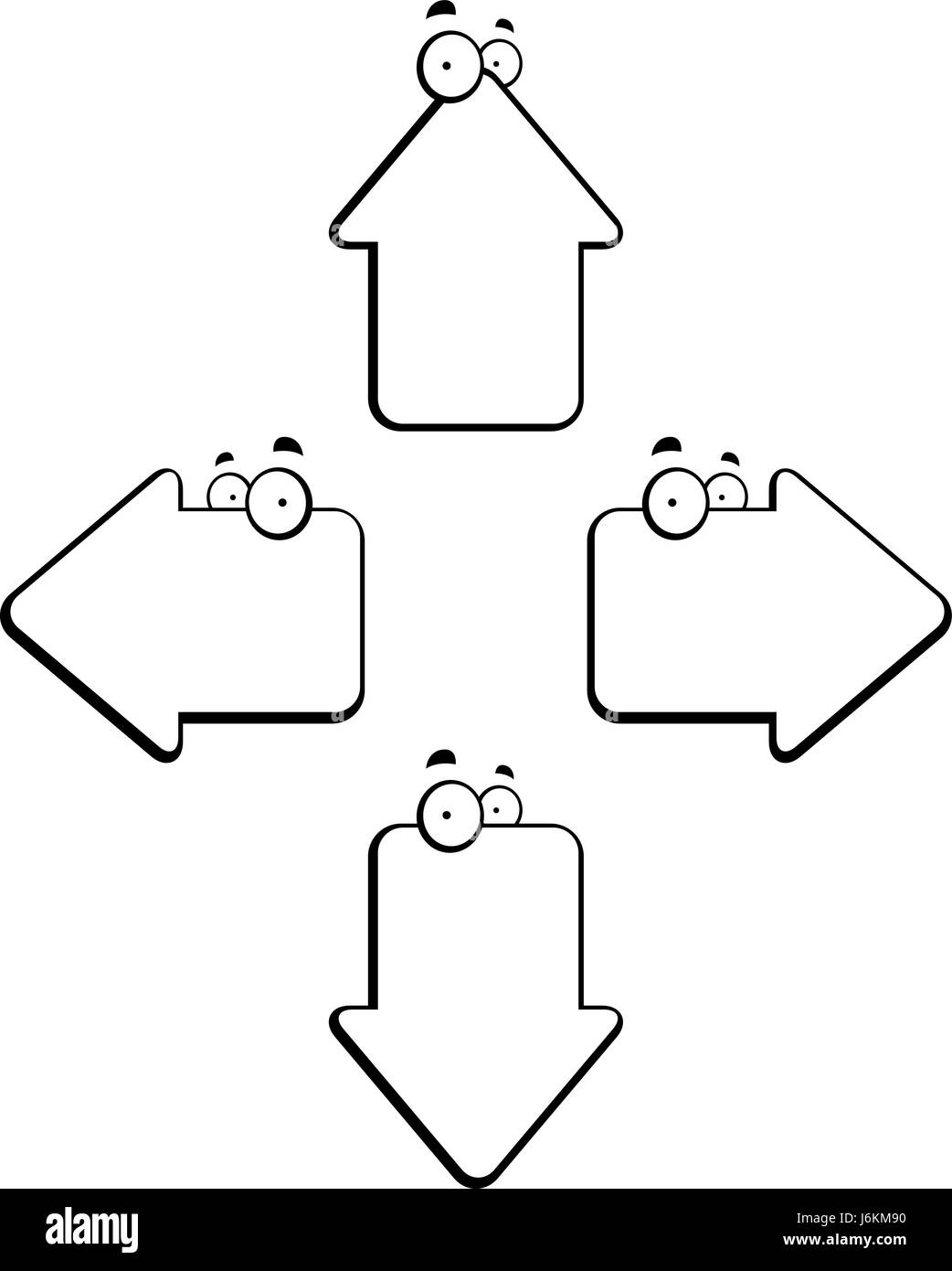 Several yellow cartoon directional arrows with eyes Stock Vector Image ...