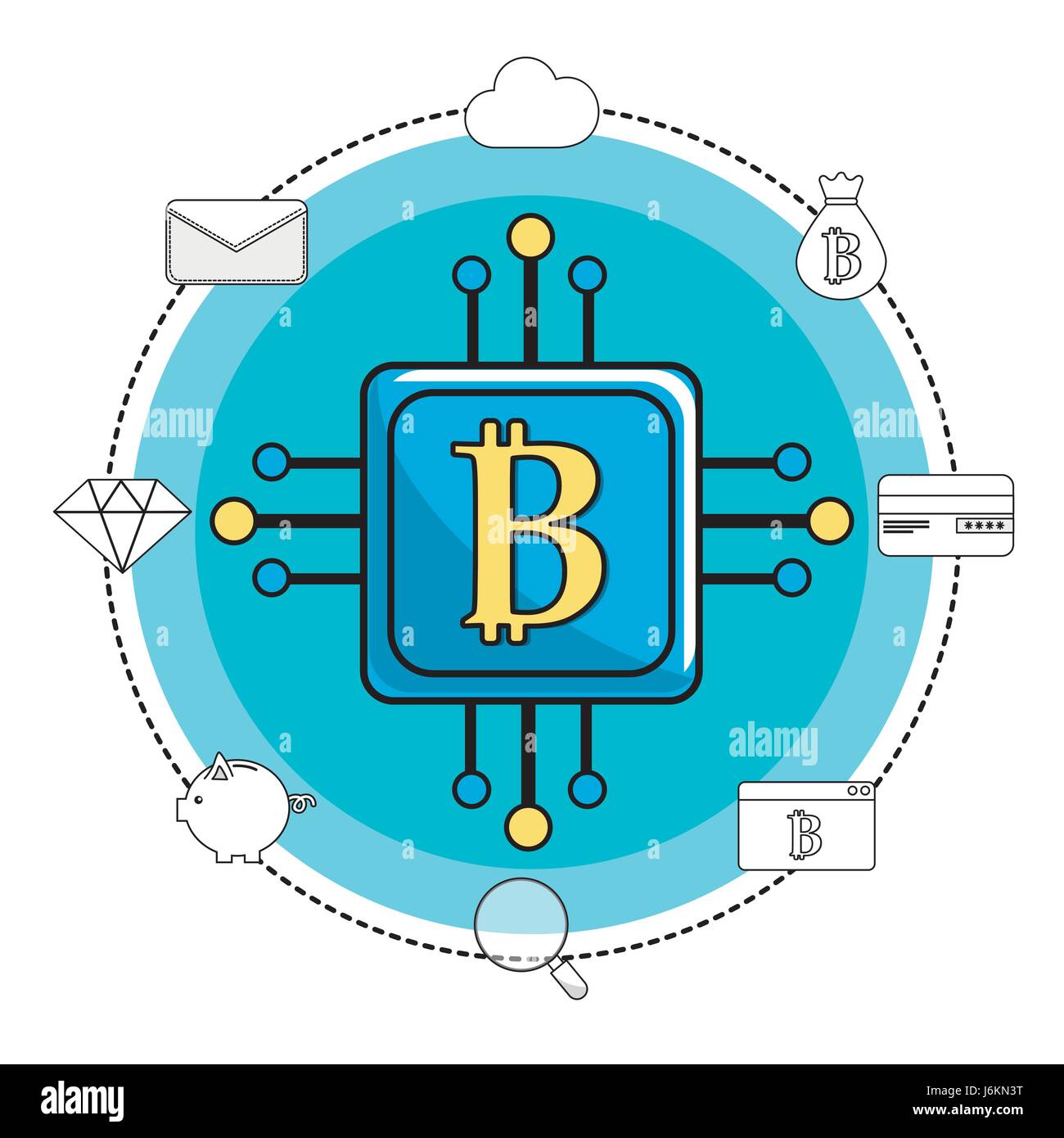 square with circuit connection and bitcoin symbol Stock Vector Image ...