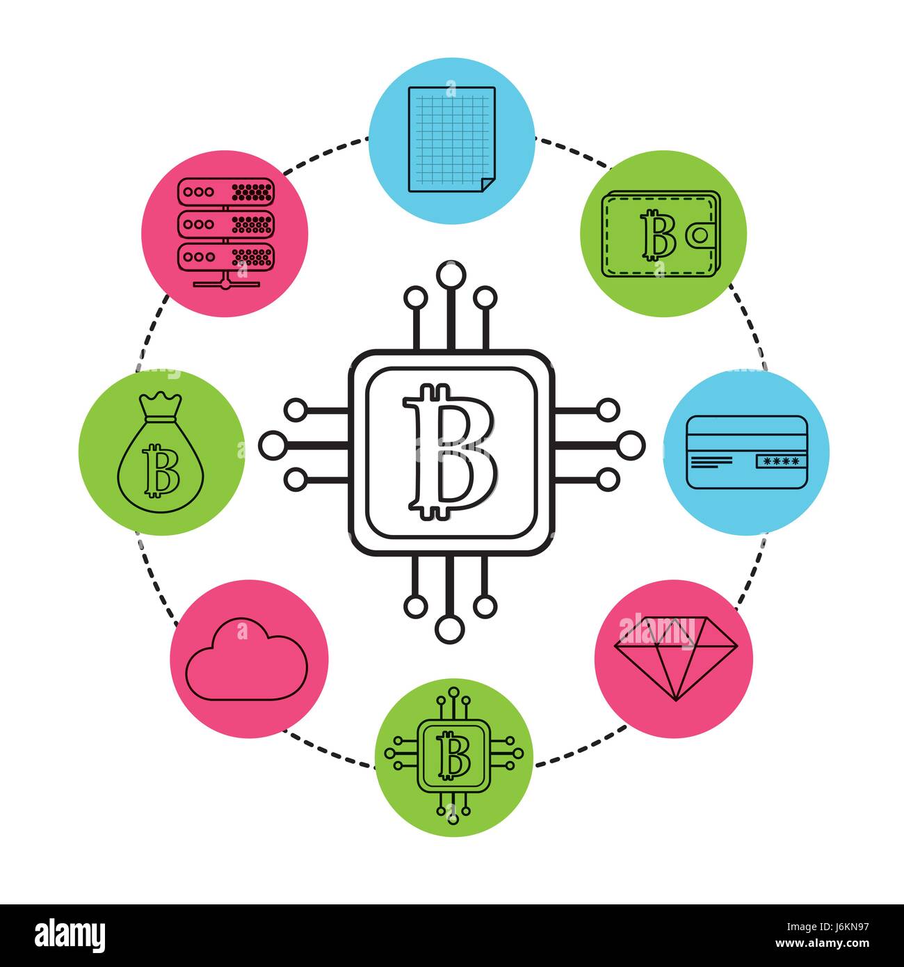 square with circuit connection and bitcoin symbol Stock Vector Image ...