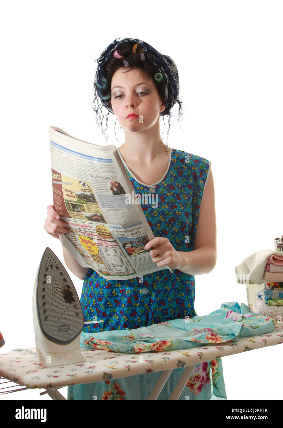 newspaper journal housewife apron apron dress iron laundry curler ...