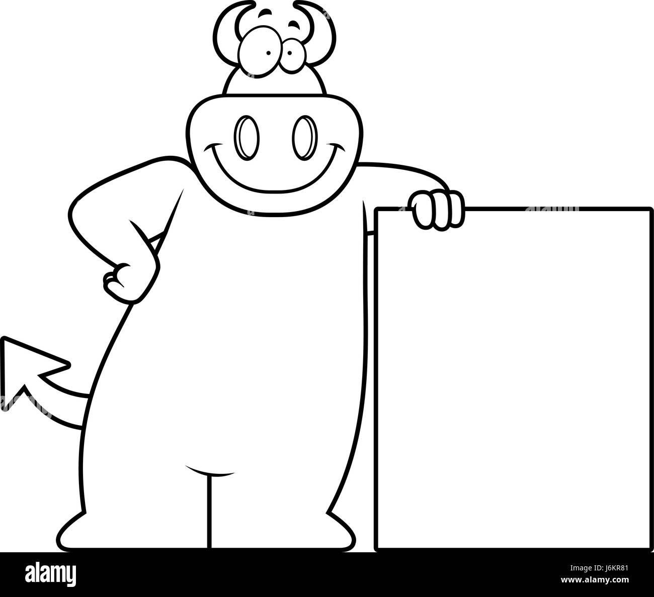 A cartoon illustration of a devil leaning against a sign Stock Vector ...