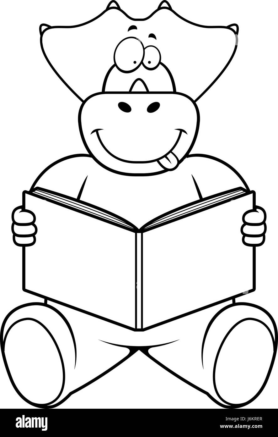 A cartoon dinosaur reading a book and smiling Stock Vector Image & Art ...