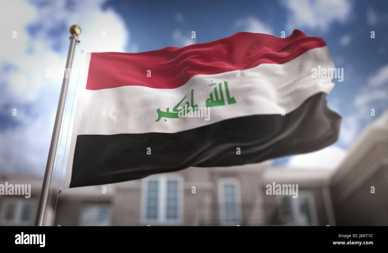 Iraq Flag 3D Rendering on Blue Sky Building Background Stock Photo - Alamy