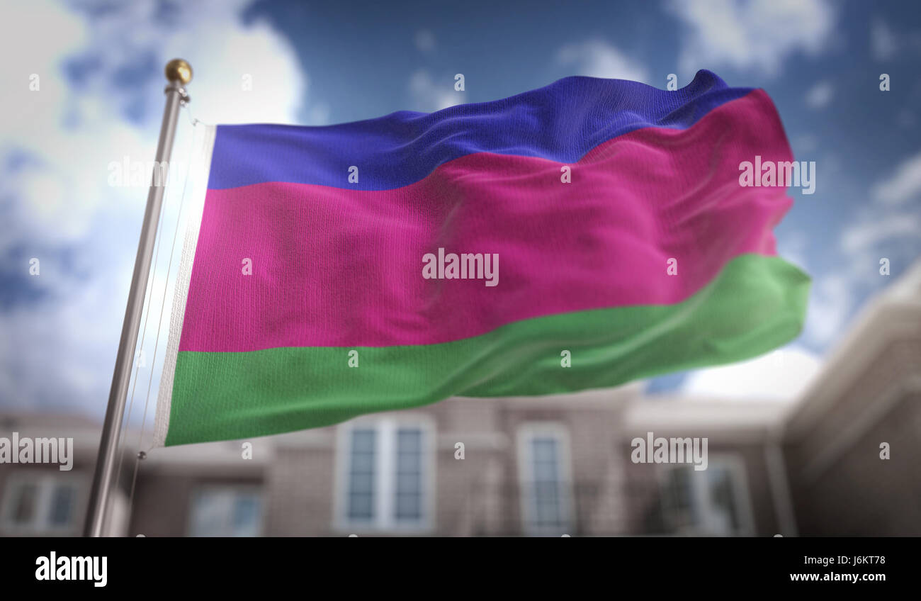 Kuban People's Republic Flag 3D Rendering on Blue Sky Building ...