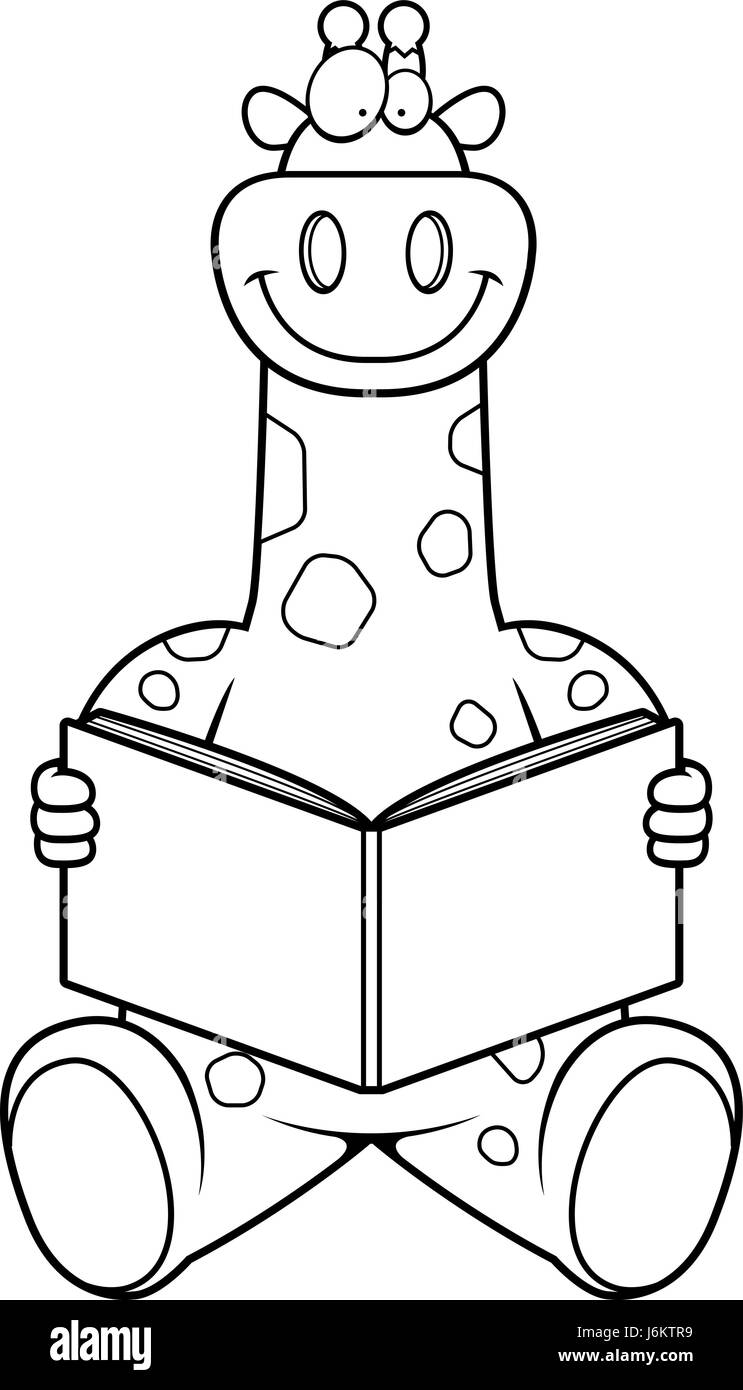 A cartoon illustration of a giraffe reading a book Stock Vector Image ...