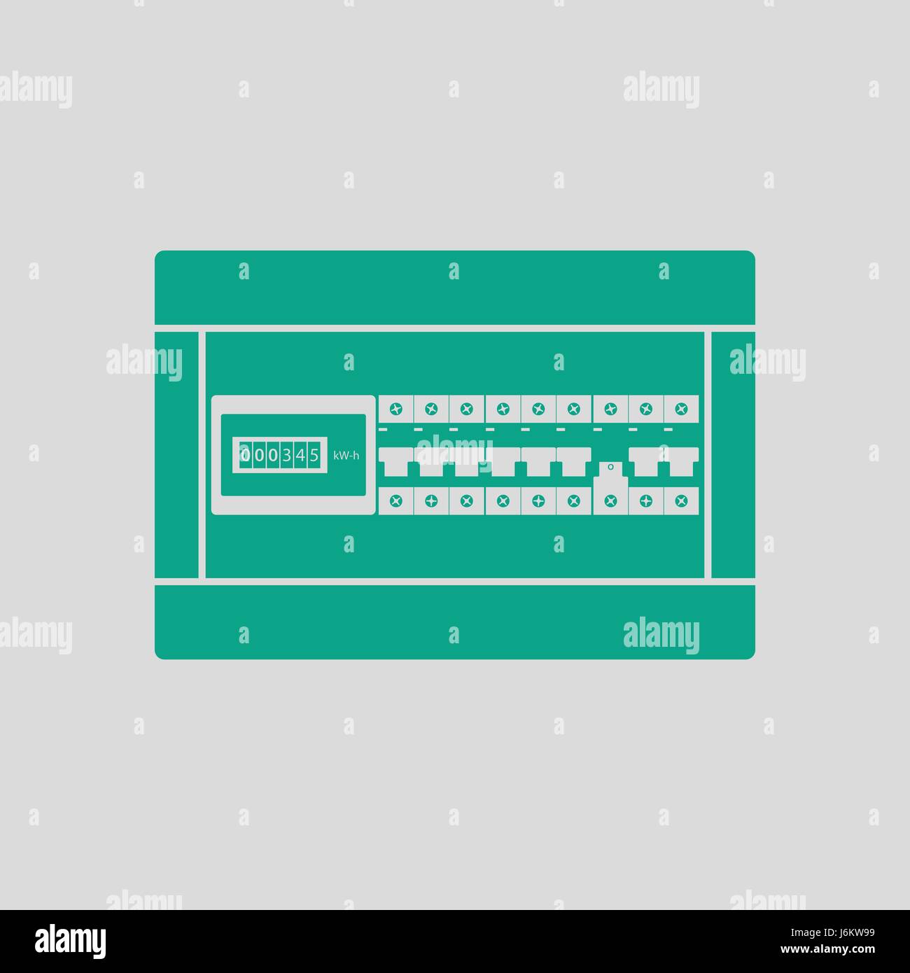 Circuit breakers box icon. Gray background with green. Vector ...
