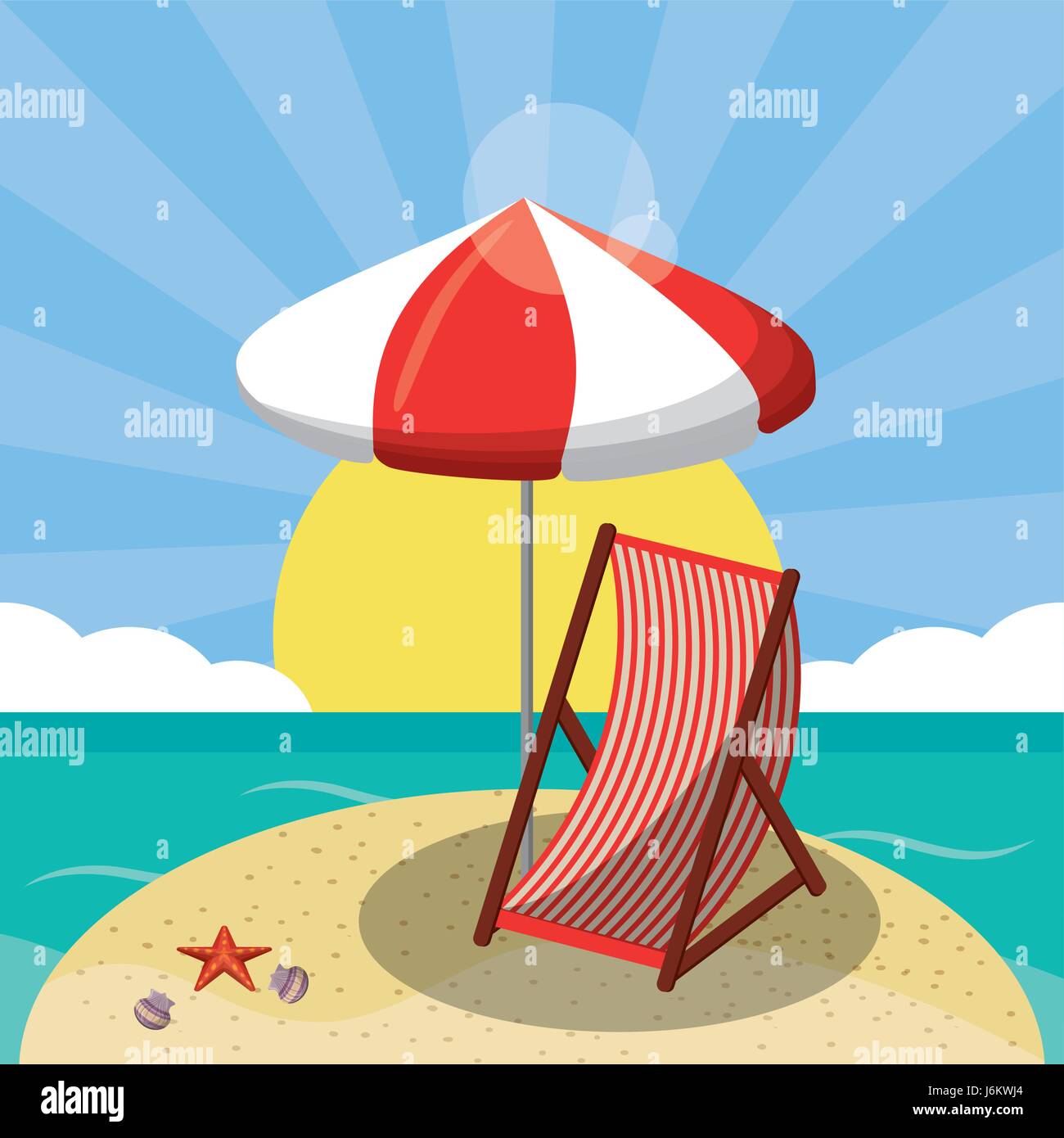 summer beach design in the seashore with beach umbrella and chair ...