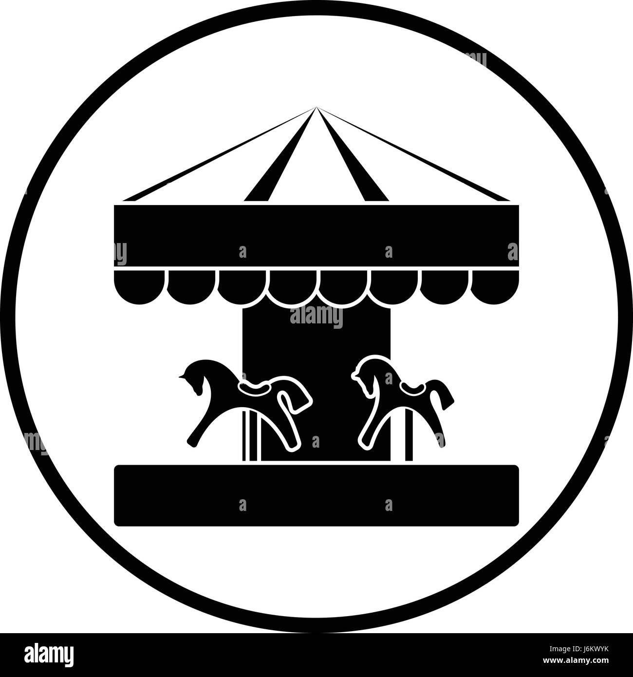 Children horse carousel icon. Thin circle design. Vector illustration ...