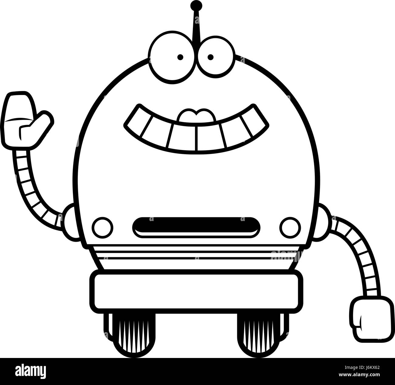A cartoon illustration of a female pink robot smiling and waving Stock ...