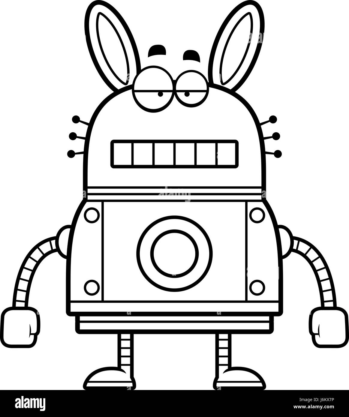A cartoon illustration of a robot rabbit with an unemotional expression ...