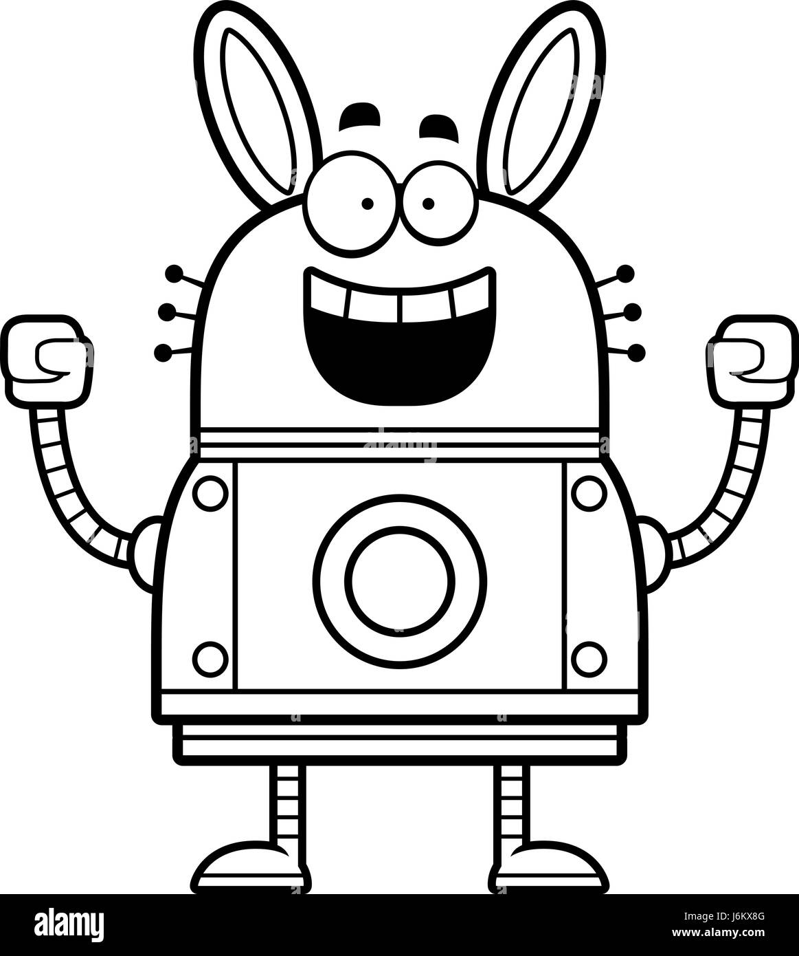 A cartoon illustration of a robot rabbit celebrating success Stock ...